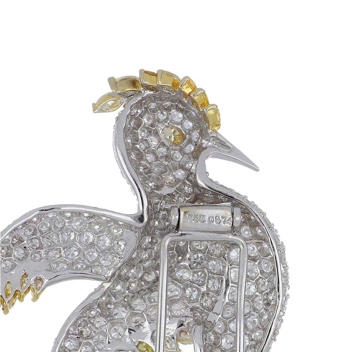 Multi-Colored Diamond Phoenix Brooch in 18K Gold For Sale at 1stDibs