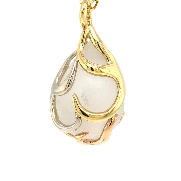 18k Tri-Color Gold Rock Crystal Necklace For Sale at 1stDibs