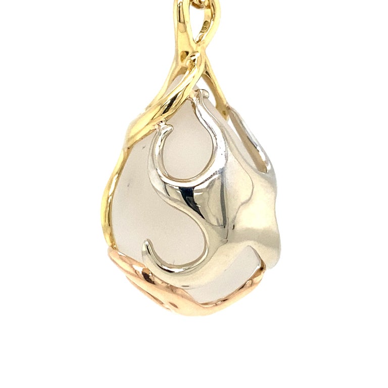 18k Tri-Color Gold Rock Crystal Necklace For Sale at 1stDibs