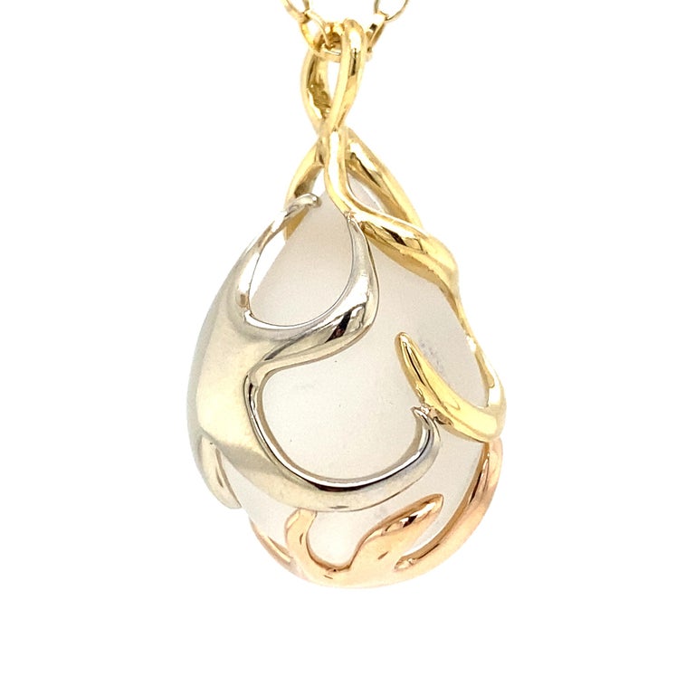 18k Tri-Color Gold Rock Crystal Necklace For Sale at 1stDibs