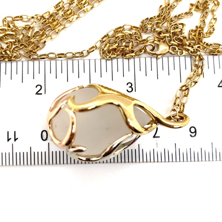 18k Tri-Color Gold Rock Crystal Necklace For Sale at 1stDibs