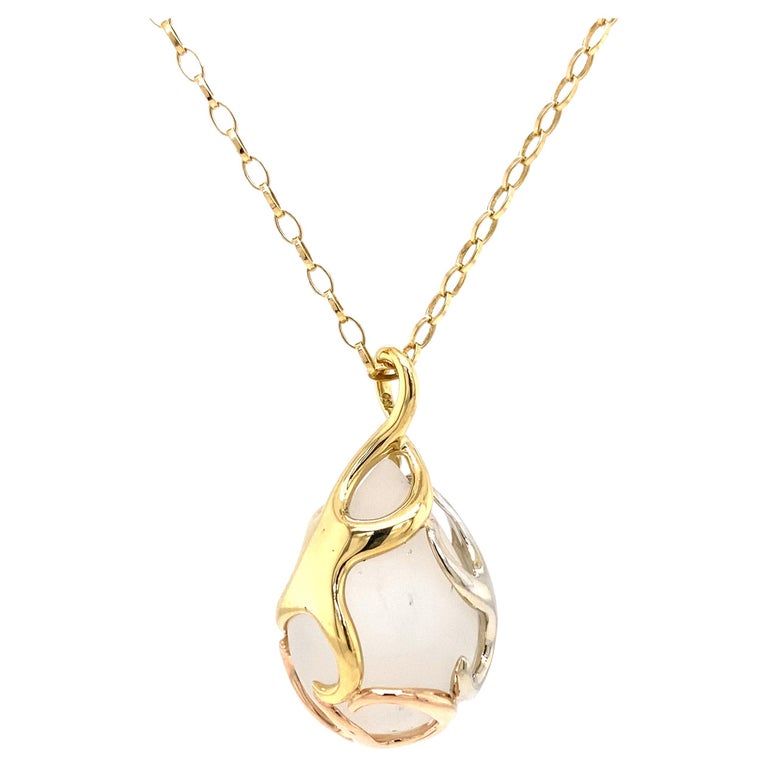 18k Tri-Color Gold Rock Crystal Necklace For Sale at 1stDibs