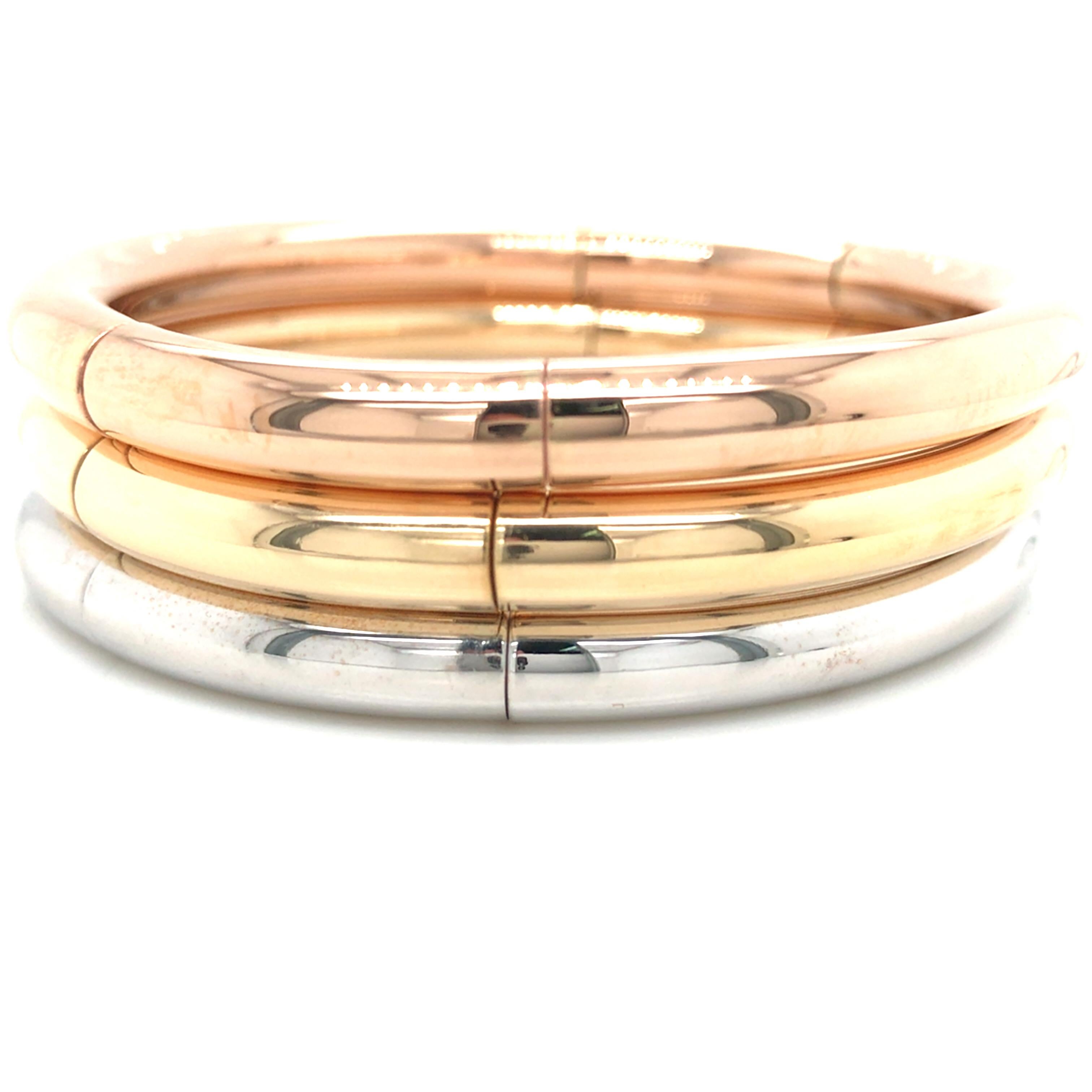 18K Tri-Color Gold Stretch Bangle Set For Sale at 1stDibs | stretch ...