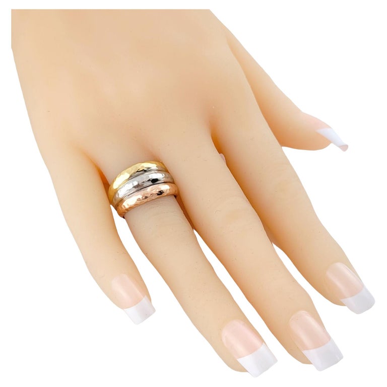18K Tri Color Textured Ring For Sale at 1stDibs