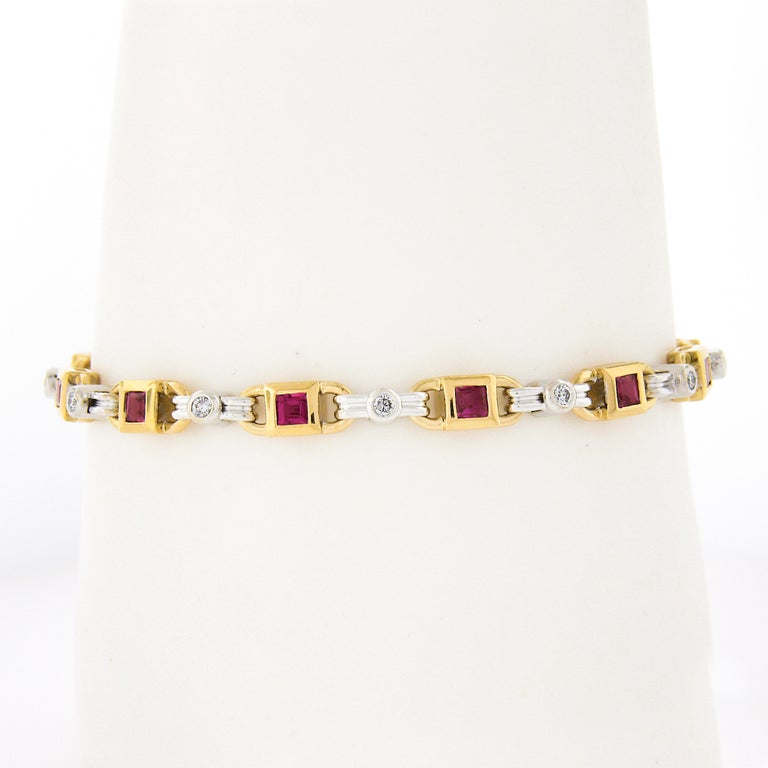 18k TT Gold 1.76ctw Alternating Square Ruby and Round Diamond Chain ...