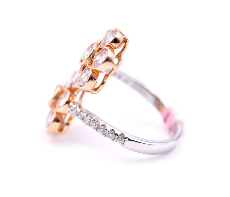 18 Karat Two-Tone Diamond and Pink Diamond Double Flower Ring For Sale ...