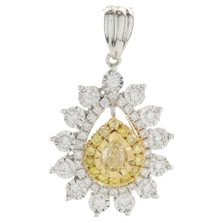 18k Two Tone Fancy Yellow and White Diamond Pear Shape Pendant For Sale ...