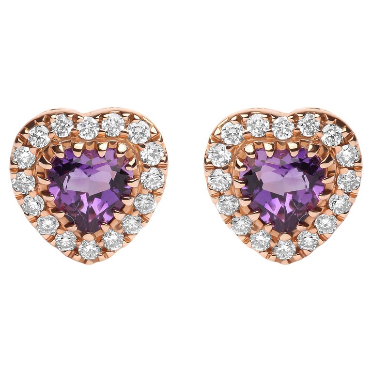 18K Two-Tone Gold 1/6 Carat Diamond and Purple Amethyst Gemstone Stud ...
