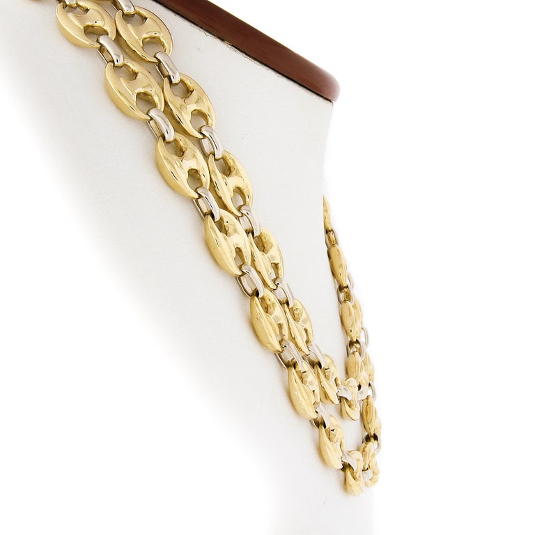 18K Two Tone Gold Polished Mariner Link Long Statement Chain Necklace ...