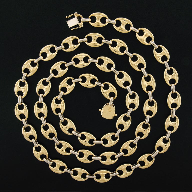 18K Two Tone Gold Polished Mariner Link Long Statement Chain Necklace ...