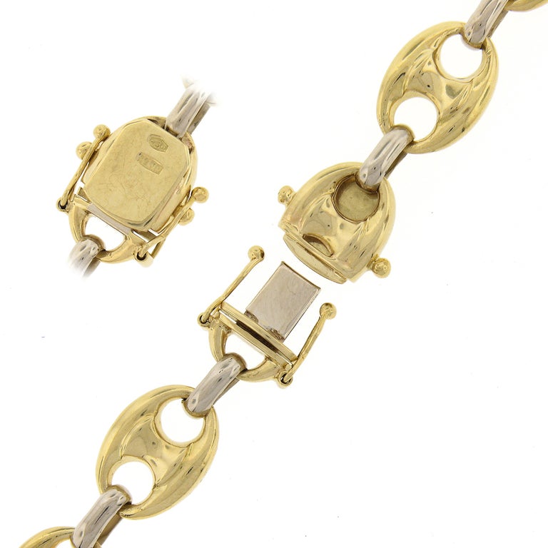 18K Two Tone Gold Polished Mariner Link Long Statement Chain Necklace ...