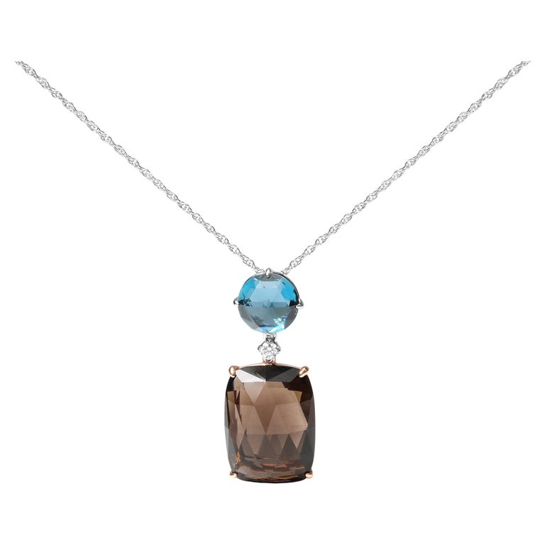 18K Two-Tone Gold Diamond Accent and Blue Topaz and Quartz Gemstone ...