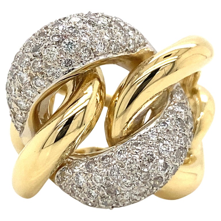 18K Two-Tone Gold Diamond Pave Link Wide Band For Sale at 1stDibs