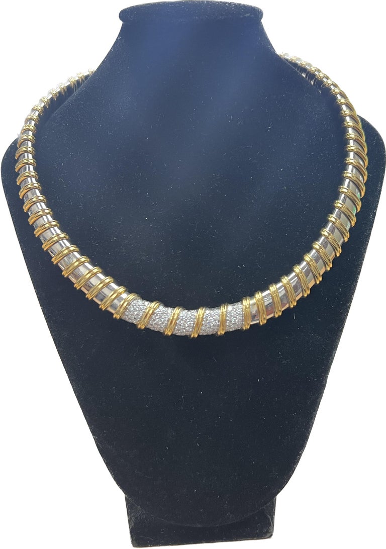 18k Two Tone White And Yellow Gold Necklace With Round Diamonds 304