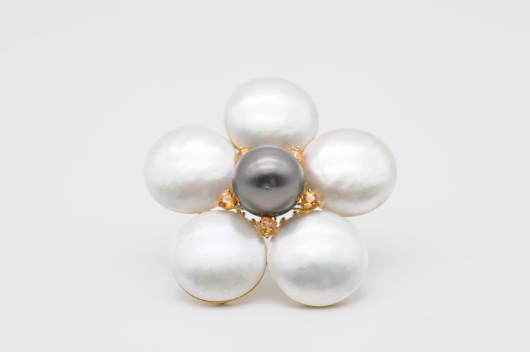 18k Unique Pearl Brooch Vop. with Black Tahitian Pearl For Sale at 1stDibs