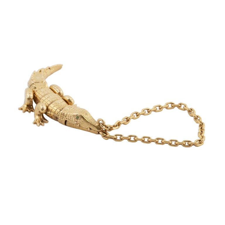 18 Karat Vintage Tiffany Alligator Key Chain with Tiny Emerald Eyes at ...