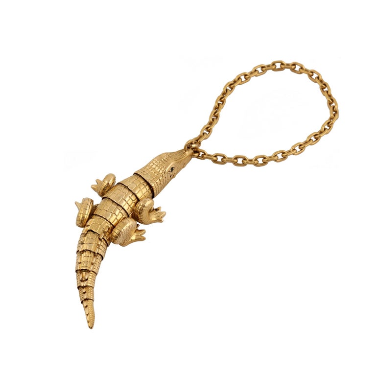 18 Karat Vintage Tiffany Alligator Key Chain with Tiny Emerald Eyes at ...