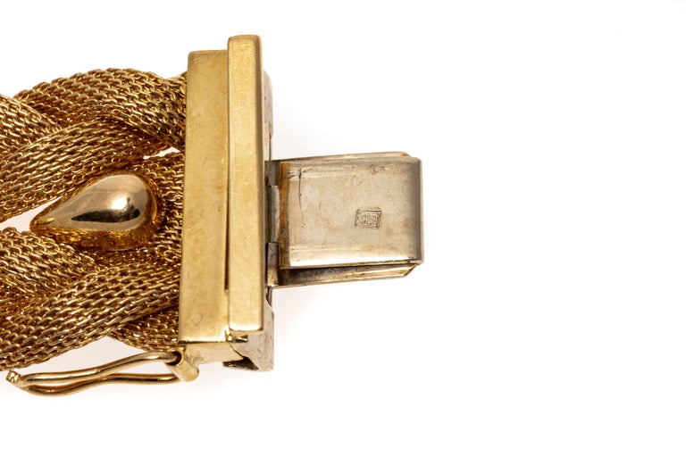 18k Vintage Two Row Braided Mesh and Raindrop Center Bracelet For Sale ...