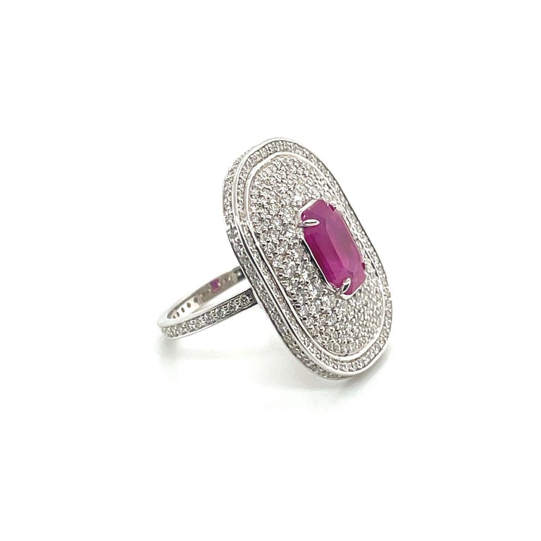 18K WG Octagon Ruby Diamond Ring For Sale at 1stDibs