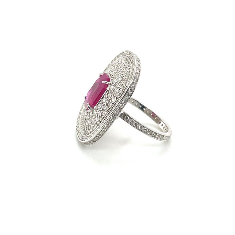 18K WG Octagon Ruby Diamond Ring For Sale at 1stDibs