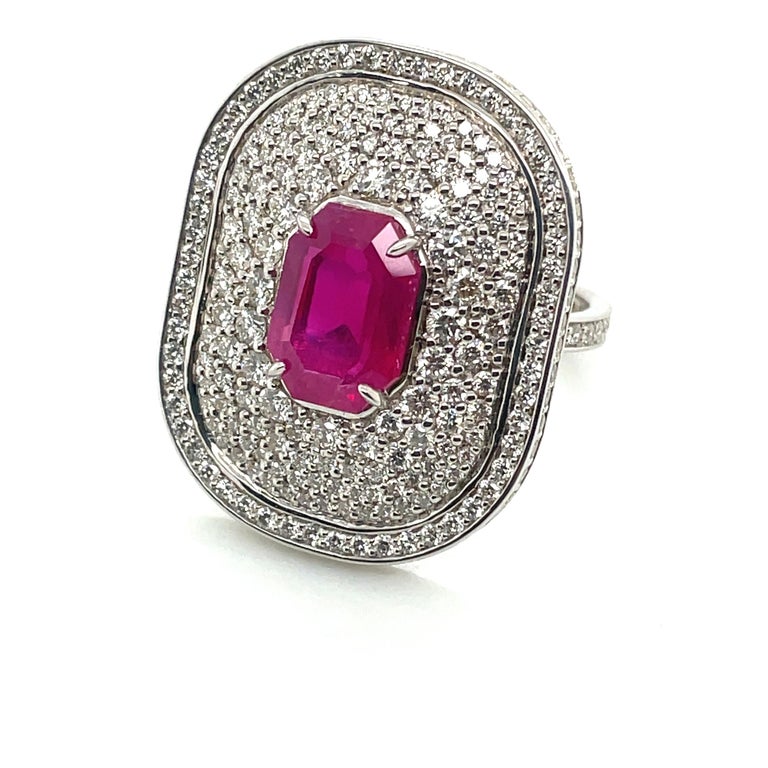18K WG Octagon Ruby Diamond Ring For Sale at 1stDibs