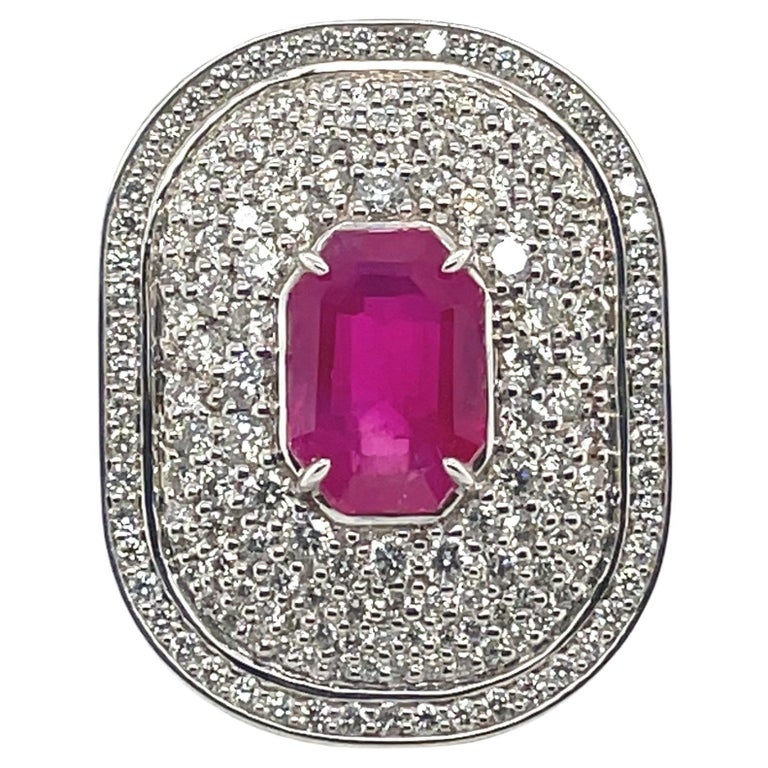 18K WG Octagon Ruby Diamond Ring For Sale at 1stDibs