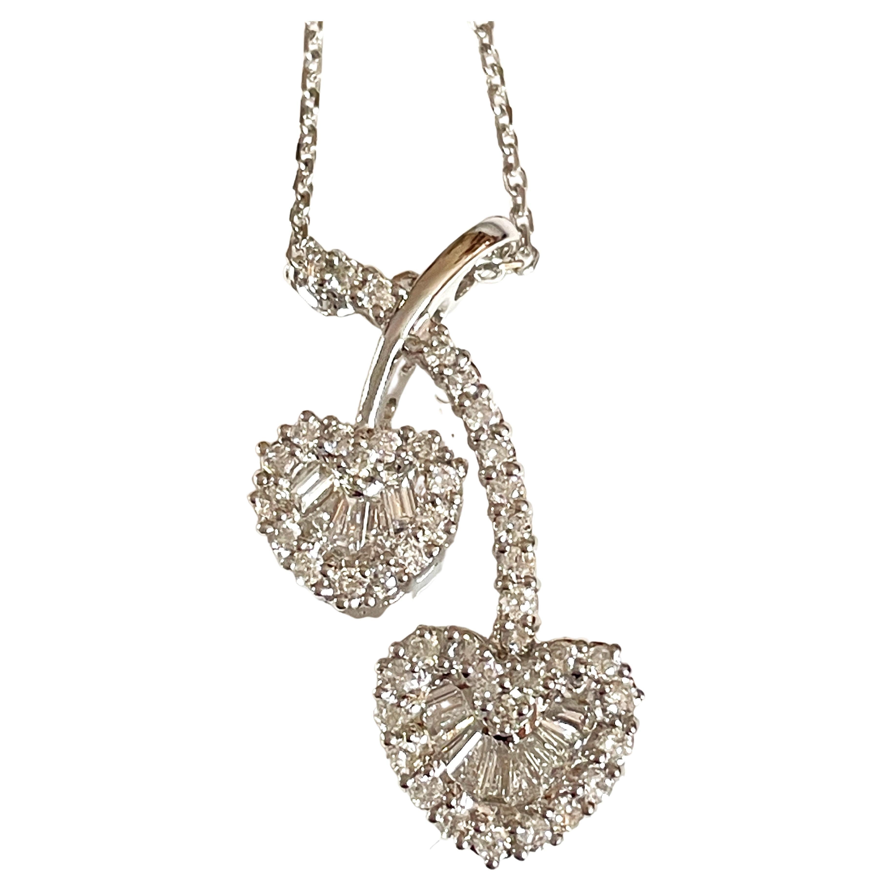18k Wgold 1.25 Carat Cherry Heart Diamond Necklace W 14k Wgold Chain W ...