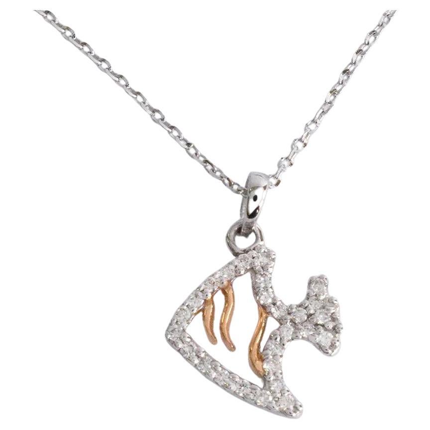 18 Karat White Gold and Diamond Fish Necklace For Sale at 1stDibs