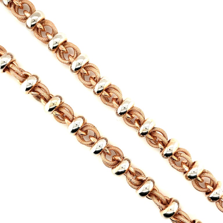 18k White and Rose Gold Link Necklace For Sale at 1stDibs