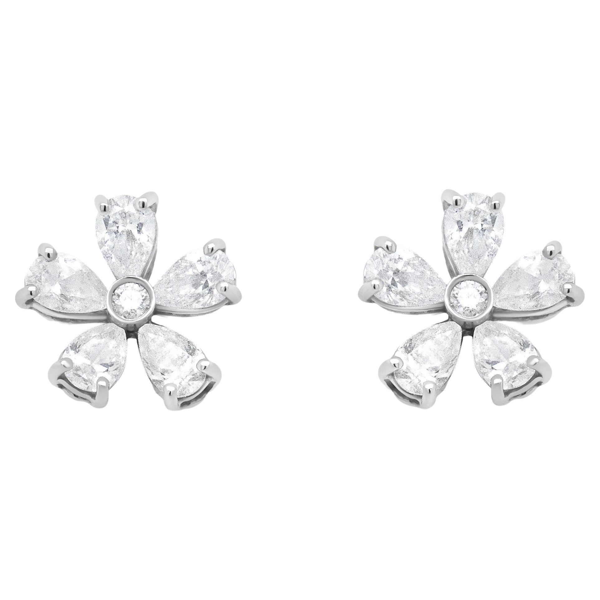 4.10 Flower-Shaped Pear and Round Diamond Stud Earrings at 1stDibs