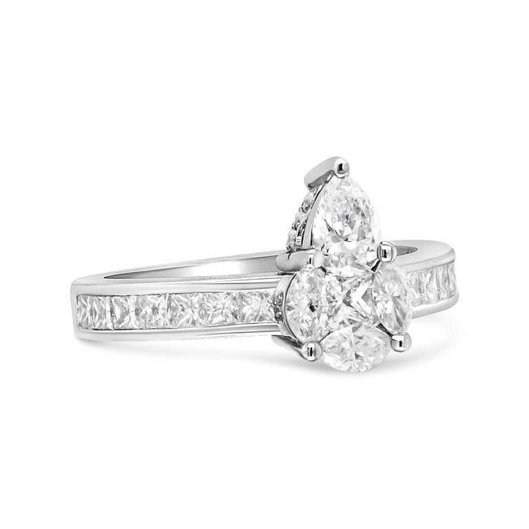 18K White Gold 1 3/8 Carat Diamond Pear Shaped Composite Style ...
