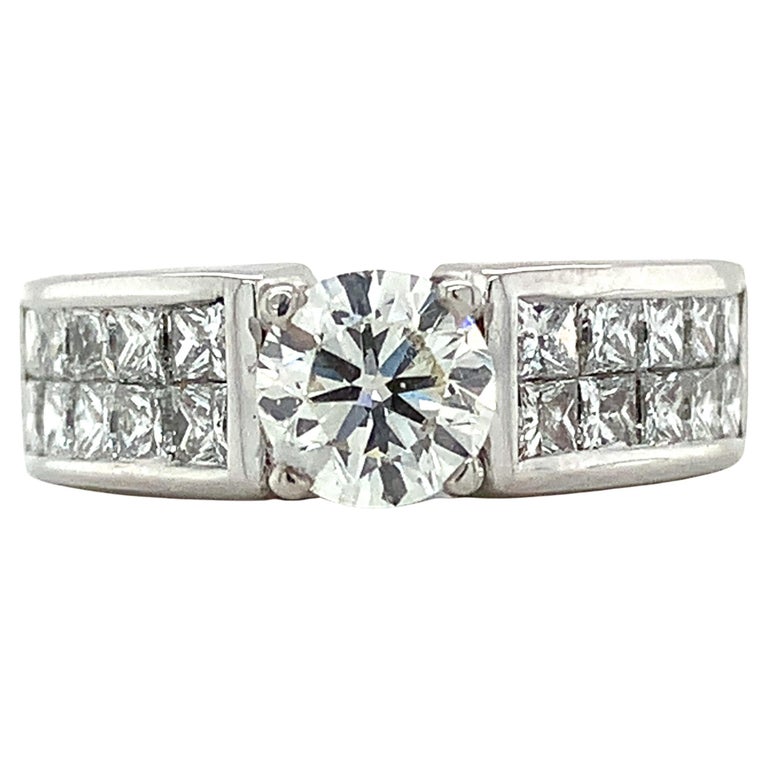 18k White Gold 1 Carat Round Center W/ Invisible Princess Cut Diamond ...