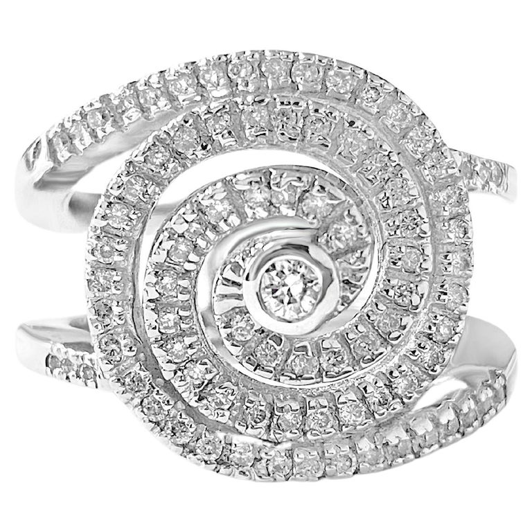 18k White Gold, 1.00ct Diamond Ring Swirl Motif For Sale at 1stDibs
