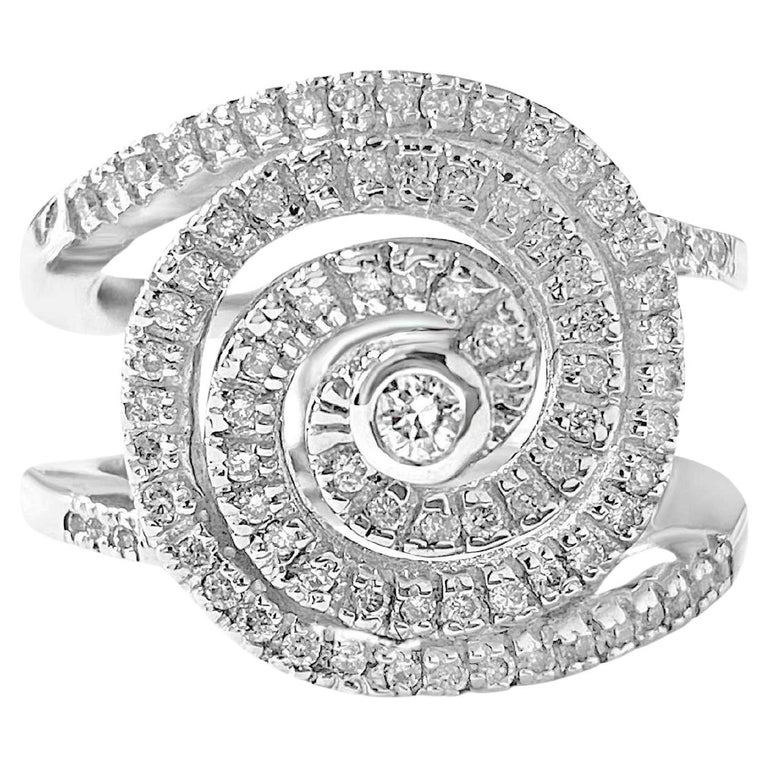 18k White Gold, 1.00ct Diamond Ring Swirl Motif For Sale at 1stDibs