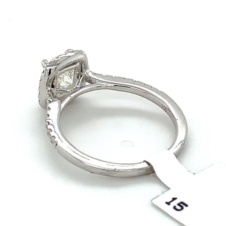 18k White Gold 1.2 Carat Cushion Cut Diamond W/ Halo of Round Diamonds ...