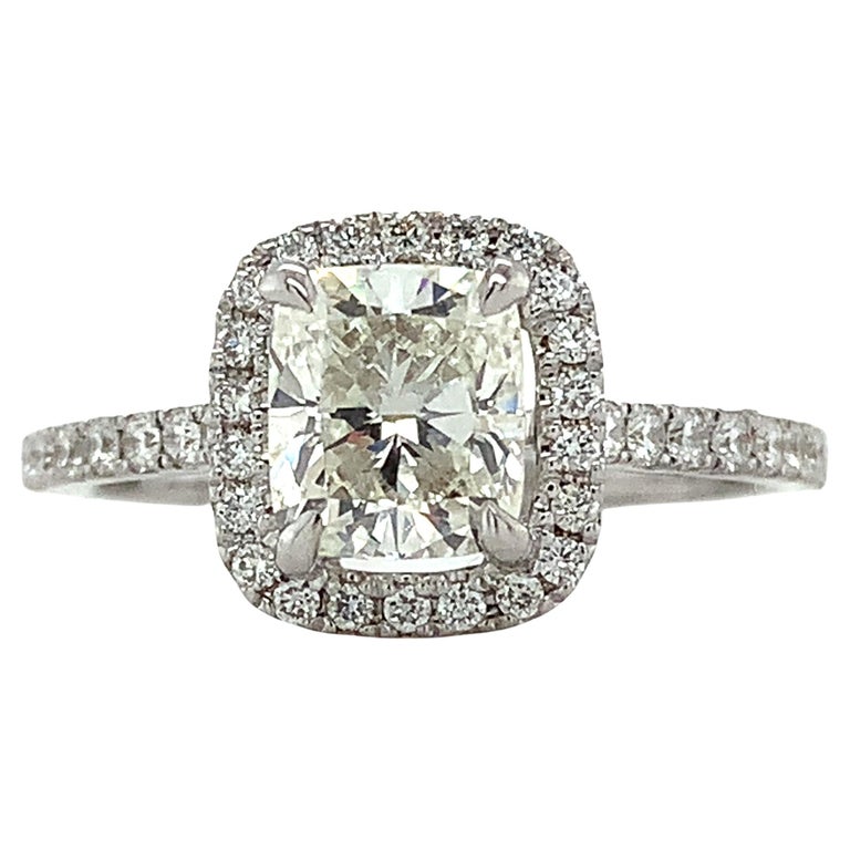 18k White Gold 1.2 Carat Cushion Cut Diamond W/ Halo of Round Diamonds ...