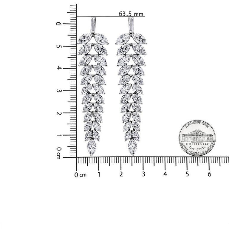 18K White Gold 16.0ct Diamond Leaf Shape Chandelier Drop and Dangle ...
