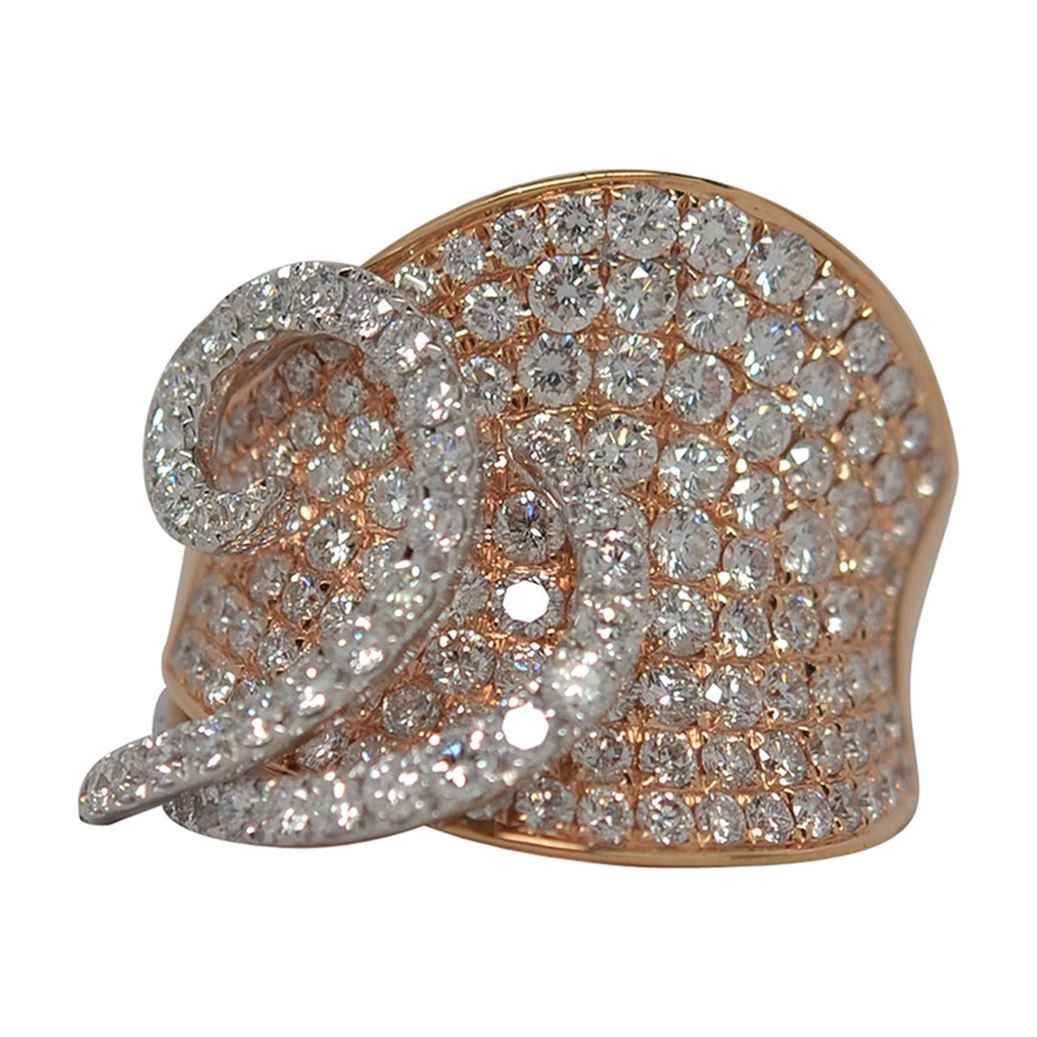 Dramatic 18K White Gold Black Rhodium Pave Ring with Colored Rose Cut ...