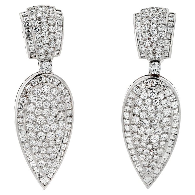 18k White Gold 19 Carat Diamond Tear Drop Clip on Earrings For Sale at ...