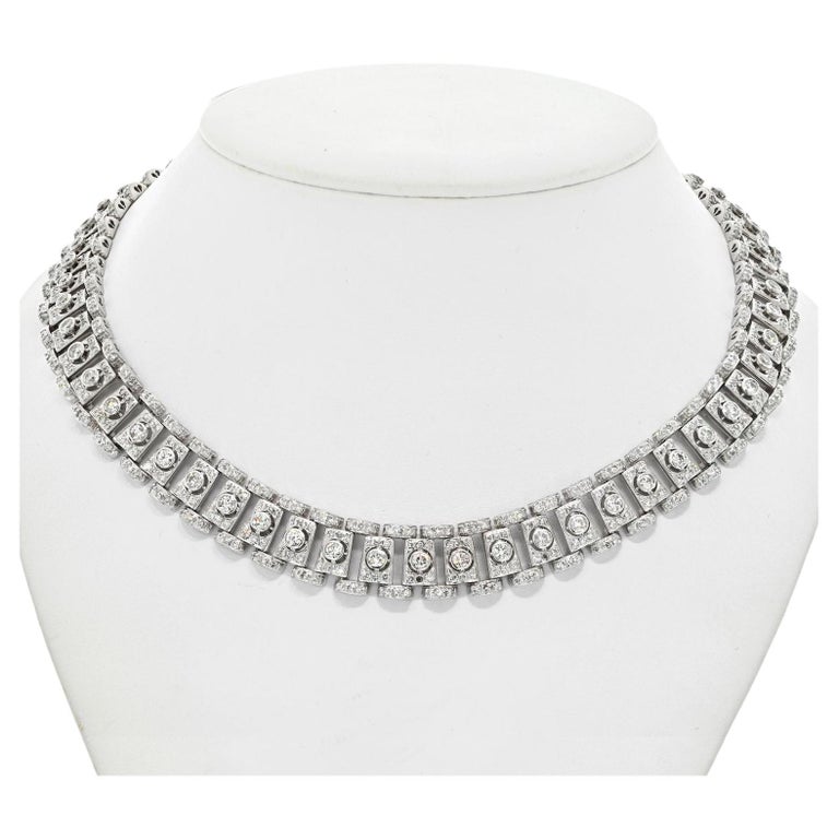 18K White Gold 20 Carat Diamond Collar Necklace For Sale at 1stDibs