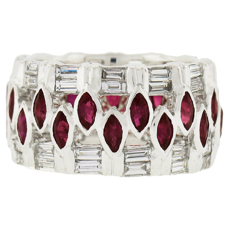 18k White Gold 2.25ctw Baguette Diamond and Marquise Ruby Eternity Wide ...