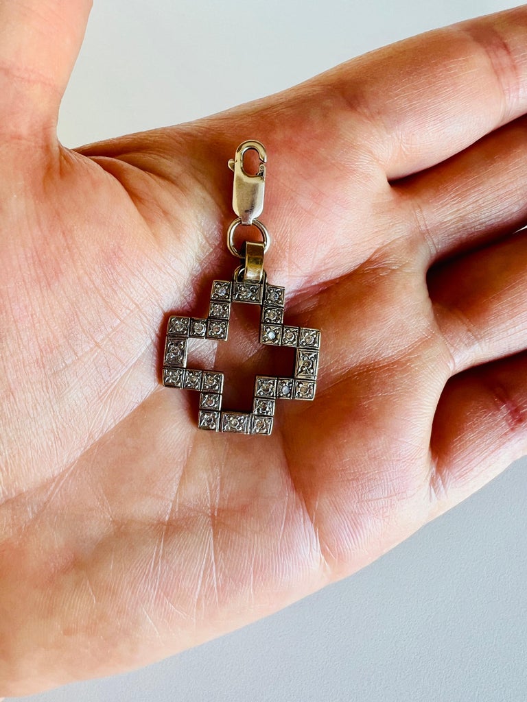 18k White Gold 24 Diamonds Cross Bracelet Charm or Necklace Pendant For ...