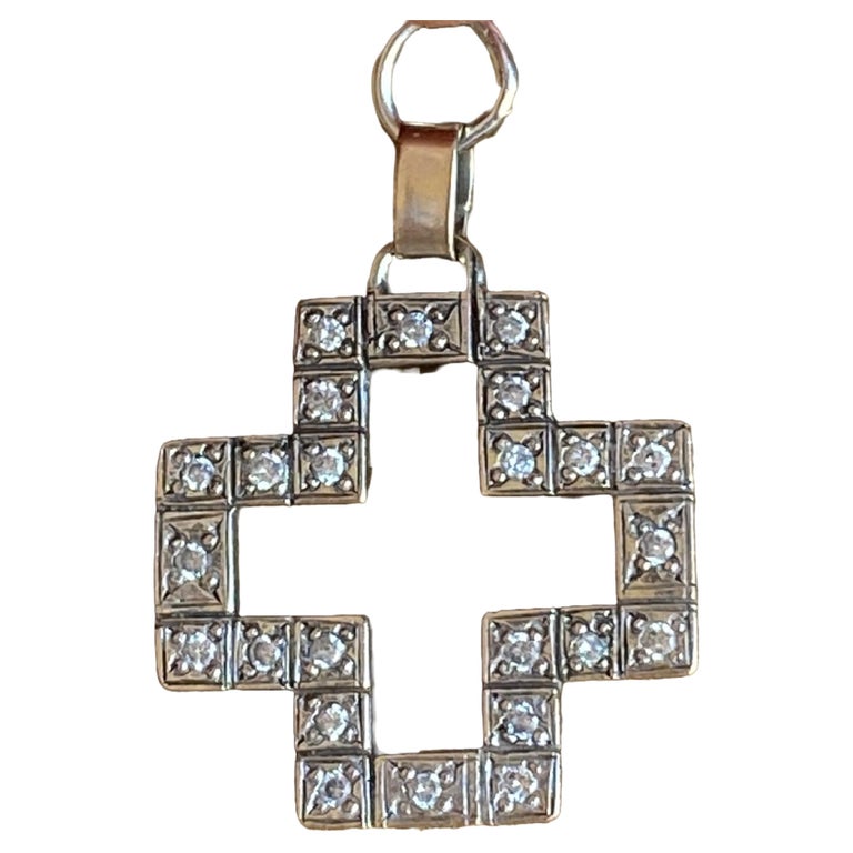18k White Gold 24 Diamonds Cross Bracelet Charm or Necklace Pendant For ...