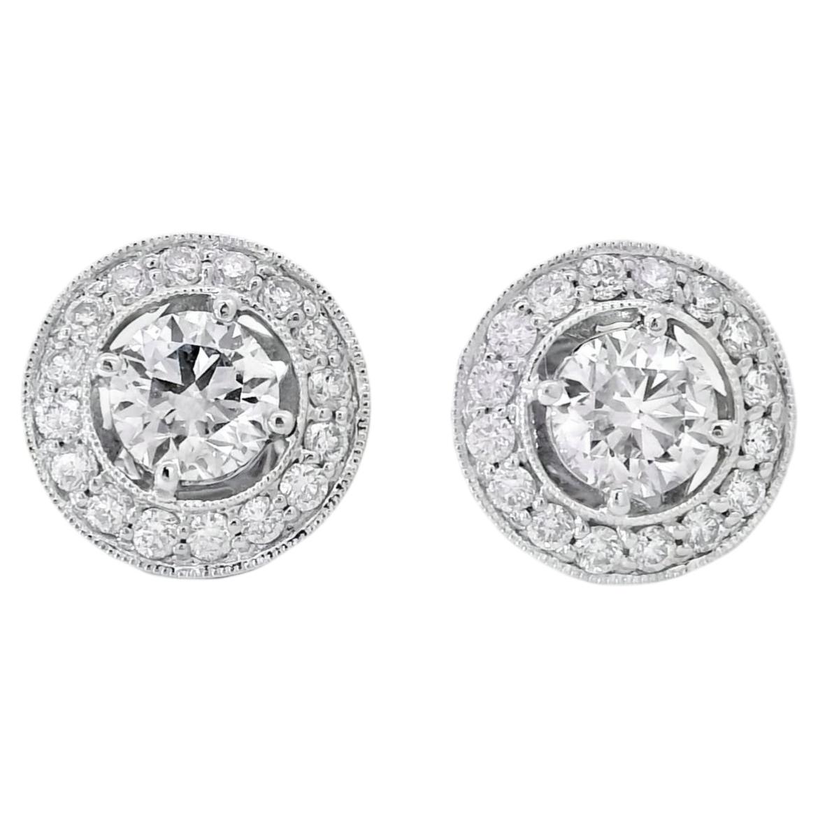 White Round Brilliant and Rose Cut Diamond Stud Earrings In 18K White ...