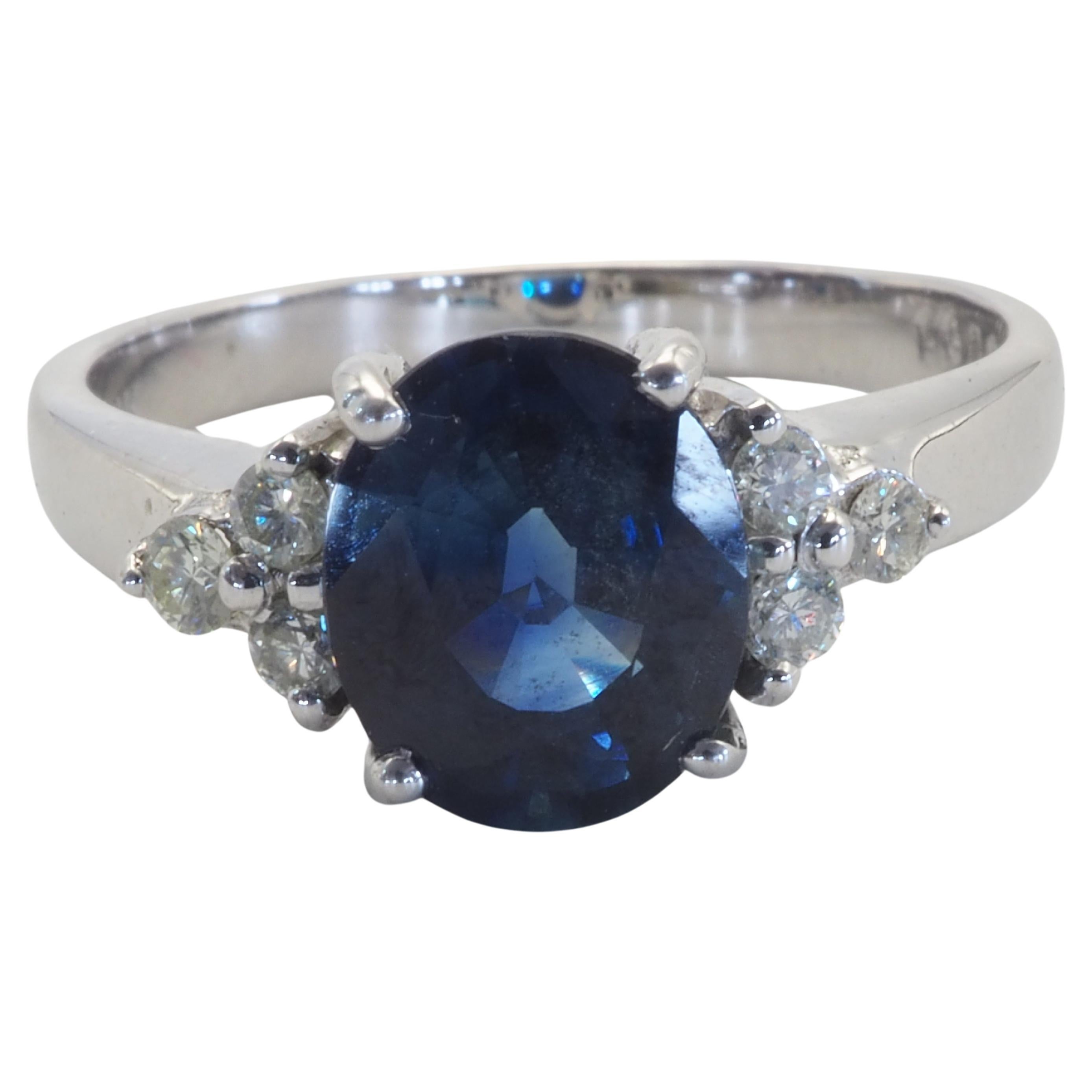 18K White Gold 0.20 CT Fancy Blue Diamond and Diamond Engagement Ring ...