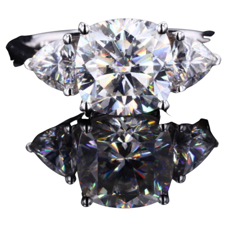 Customizable 18k White Gold 3 Stone Unique Diamonds Engagement Wedding ...