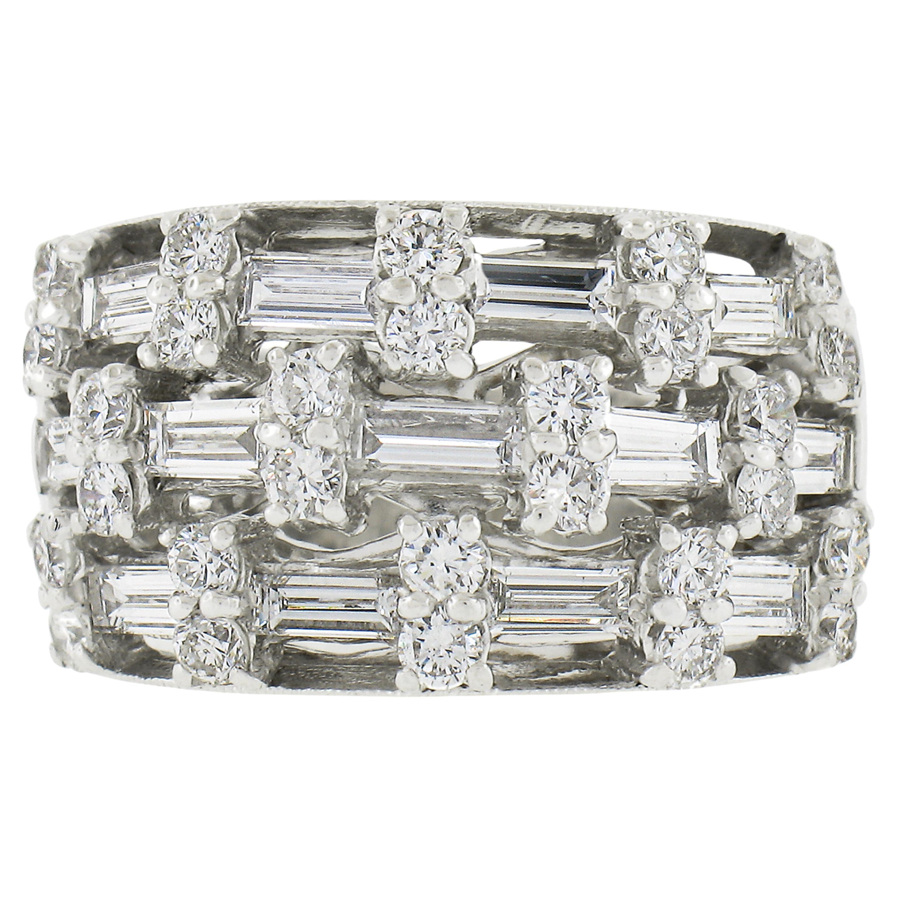 18K White Gold 3.07ct Channel Set Baguette and Round Diamond 13.1mm ...