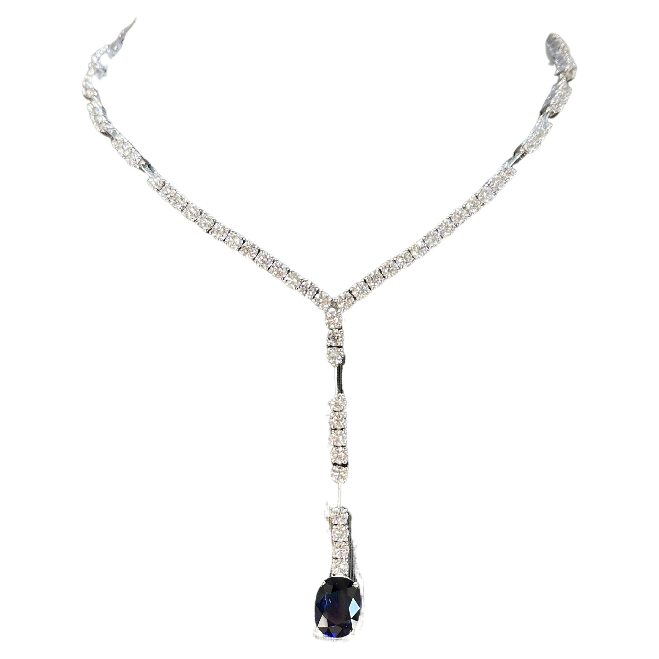 18K White Gold 3.32 CT Sapphire and 7 CTW Diamond "Y" Necklace For Sale ...