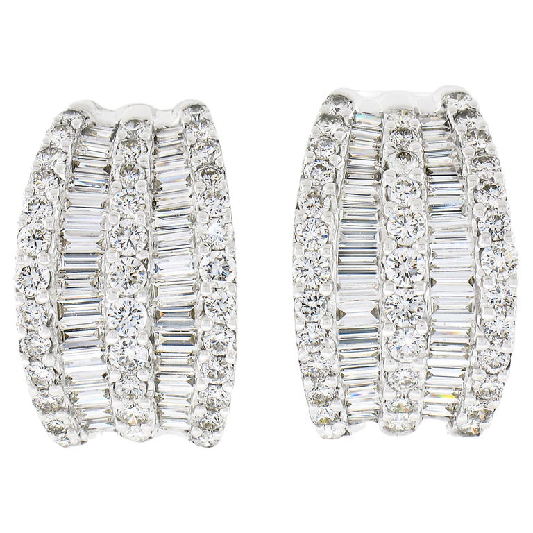 18k White Gold 3.50ctw Multi Row Round and Baguette Diamond Cuff Omega ...