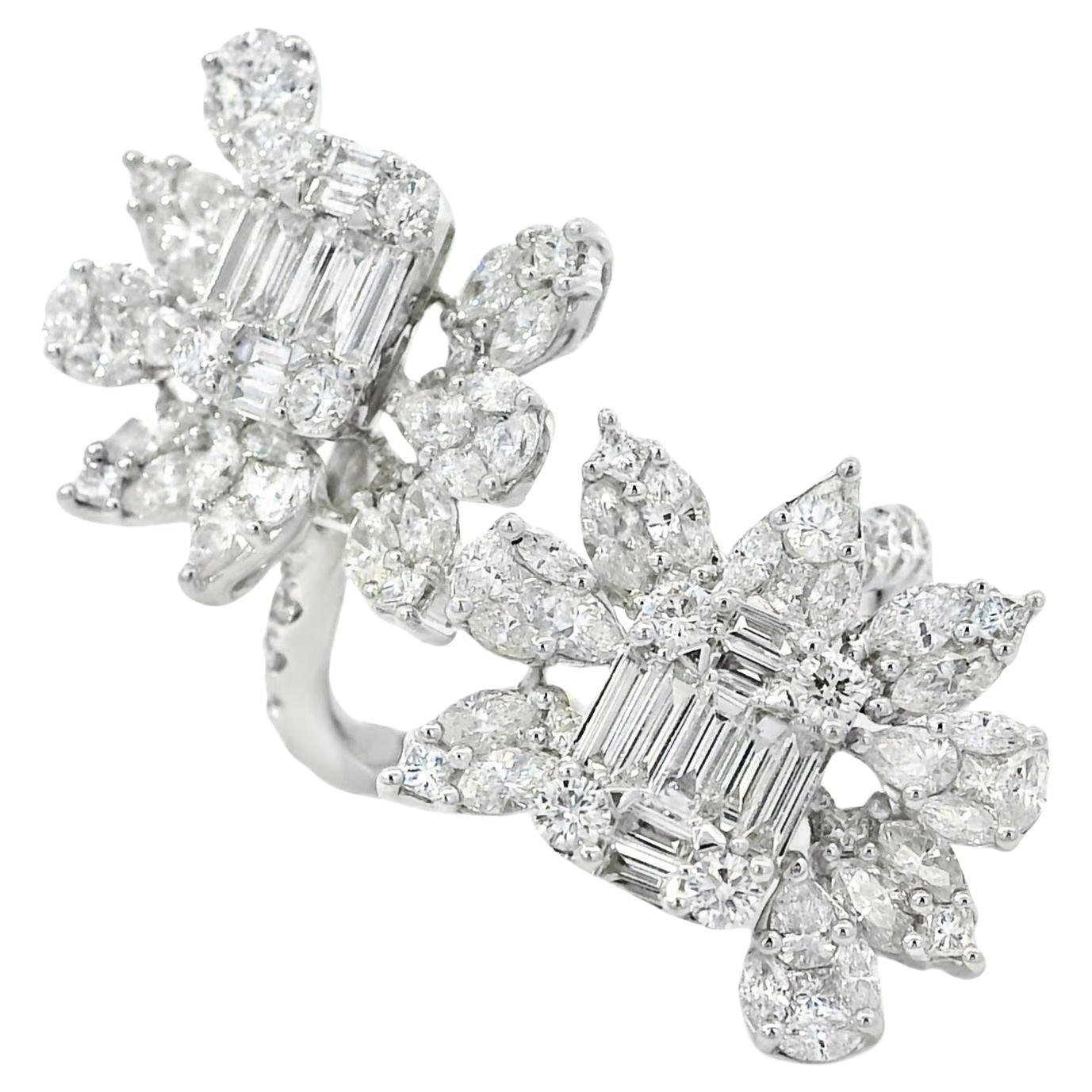 18K White Gold Diamond Flower Cocktail Ring, Contemporary Design For ...